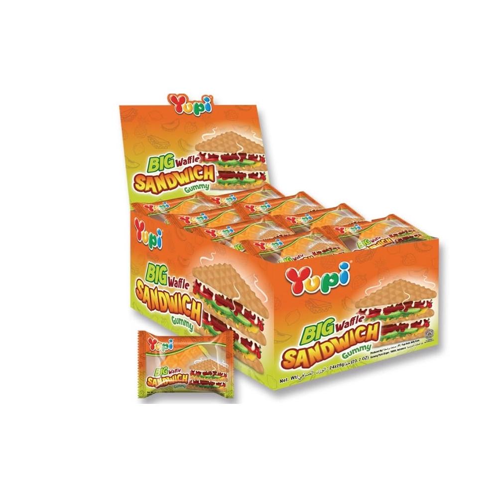 【YUPI 呦皮】YUPI 呦皮 QQ軟糖 軟糖 大鬆餅BIG三明治造型軟糖 28g*24(盒)