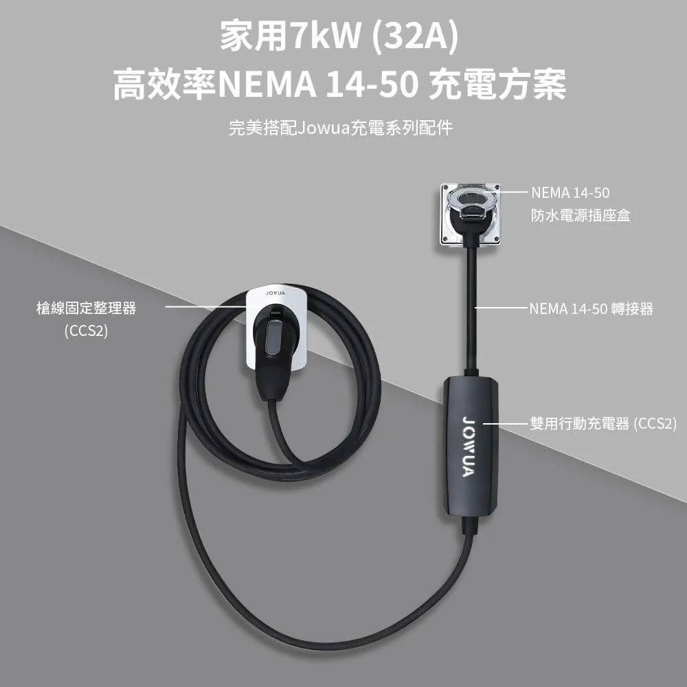 【JOWUA】TESLA Type-2(CCS2)雙用行動充電器+NEMA 14-50轉接器 家裡+外出雙用