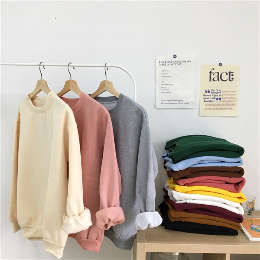 【D.studio】韓版內刷毛保暖素色長袖上衣女裝 衣服 寬鬆上衣 顯瘦上衣 長袖t恤 冬裝 發熱衣 W21