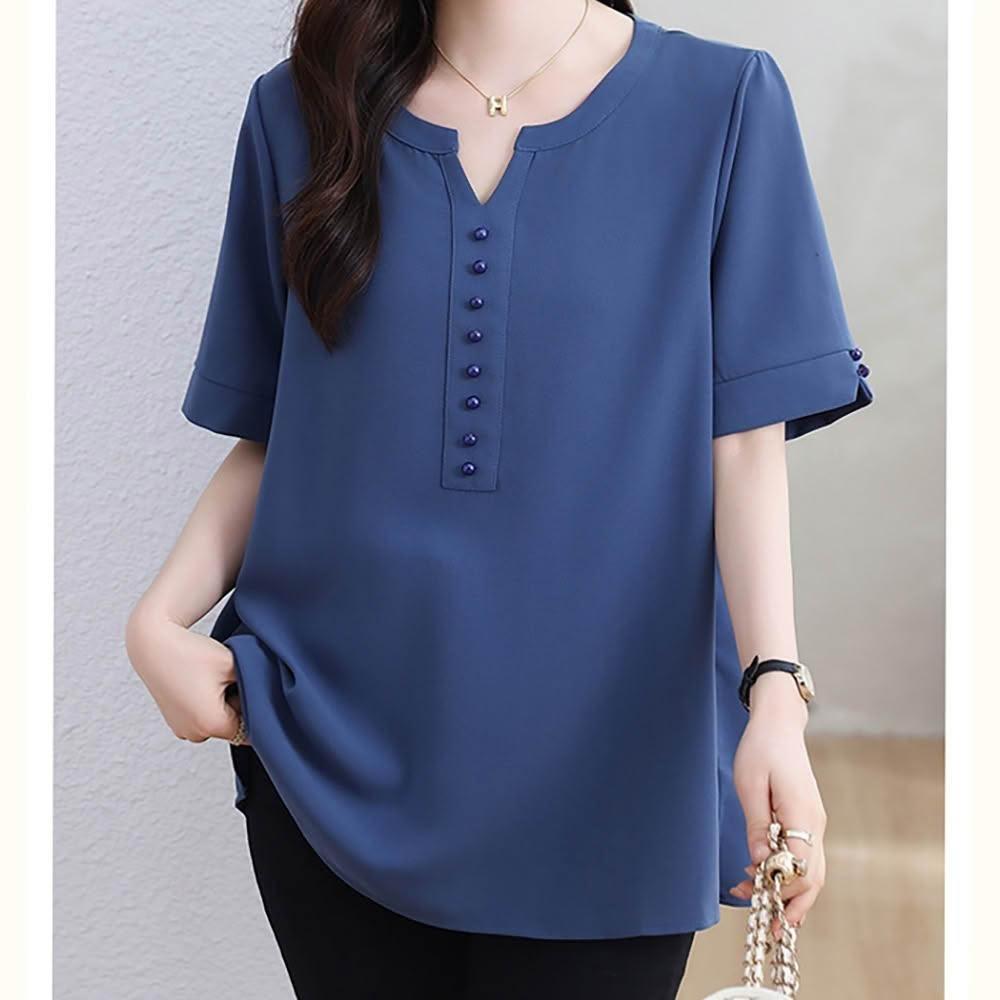 【麗質達人】6375藍色短袖上衣-LY (L-5XL)