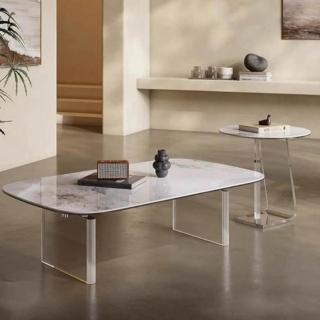 【Taoshop 淘家舖】QY -寂光靜謐岩板 亞克力腳茶几組合QY-CJ114 120*70*37cm+φ50*52cm