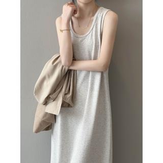 M SELECT 2025春夏新款 韓版 東大門 懶人穿搭 文青無印風 簡約百搭U領背心裙 寬鬆中長無袖洋裝