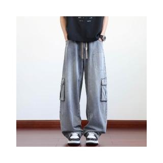 2025夏季 M-8XL 130公斤大呎碼 薄款喇叭褲 鬼洗牛仔褲 牛仔丹寧長褲 寬褲 彎刀褲 闊腿褲 拖地褲 直筒牛仔褲 寬鬆透氣褲 美式高街