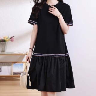 【麗質達人】1320黑色假二件洋裝-LY (L-5XL)