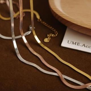 【UME.Acce】寬3mm鈦鋼蛇骨鍊(金/銀/玫瑰金色) | 裸鍊/扁蛇鏈/基本款/打底鏈/疊戴項鍊/鍍18K金