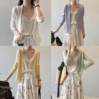 M SELECT 2025夏季新款 小清新多巴胺配色 V領木耳邊針織開襟衫 薄款防曬罩衫 冷氣房必備外搭外套