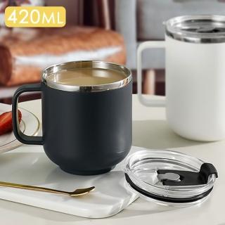 【好拾物】買一送一 420ML 304不鏽鋼雙層保溫馬克杯 不鏽鋼馬克杯 馬克杯 馬克杯附蓋 隨行杯 保溫馬克送禮 年節禮 禮盒