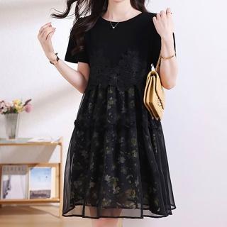 【麗質達人】1311黑色假二件洋裝-LY (L-5XL)