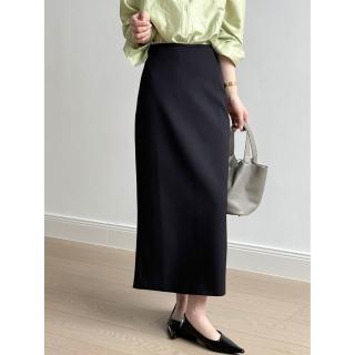 M SELECT 2025夏季新款 OL通勤必備 高腰後開叉直筒裙 顯瘦包臀中長裙 上班日常百搭黑裙