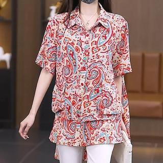 【麗質達人】2771粉桔色印花上衣LY(L-5XL)