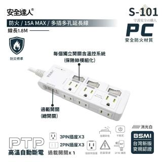 安全達人 S101溫控斷路延長線 線長180cm 獨立開關 過載開關 兒童防護蓋 防塵蓋 安全設計 台灣品牌