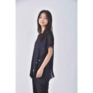 (L) chan lea花朵藍色短袖上衣二手衣