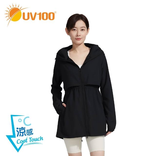 【UV100】抗UV-Suptex清涼口罩連帽長外套-帽簷可拆AL24060防曬、涼感、長版外套、雙頭拉鍊