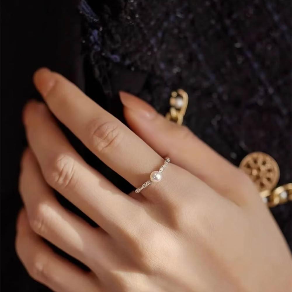 【Paiya 派亞】淡水珍珠戒指s925純銀百搭氣質顯手細小珠開口可調節戒子交換禮物/送禮