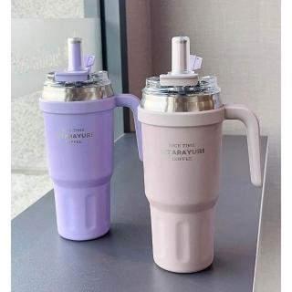SITARAYURI大容量雙飲手柄保溫杯 304不鏽鋼780ml冰霸杯 雙飲式旋轉杯蓋防漏保溫大象杯 便攜式吸管咖啡杯