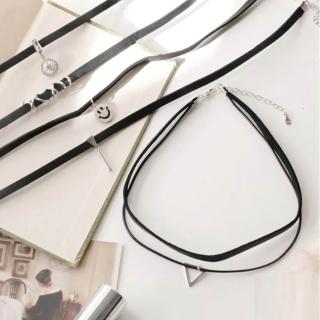 【Porabella】925銀鋯石項鍊 黑色皮繩項圈 choker鎖骨鏈 脖頸鍊頸帶 小眾個性風ins Necklace