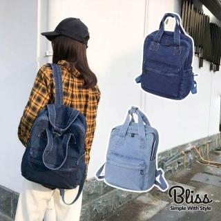 【Bliss BKK】牛仔休閒古著感雙肩後背包 學生 牛仔 情侶(2色可選)