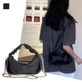 【MoonDy】鏈條包 皺褶包 手提包 手拿包 肩背包 斜背包 單肩包 包包 綢緞料 熱賣款 簡約休閒 隨身小包