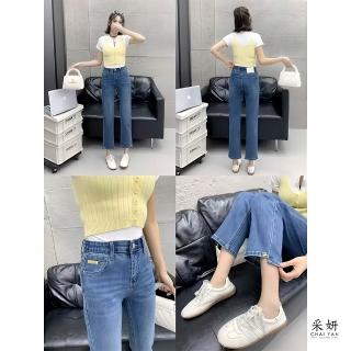 【CHAI YAN 采妍】跳色鬆緊帶彈力牛仔褲 春夏新款-65-78公斤可穿