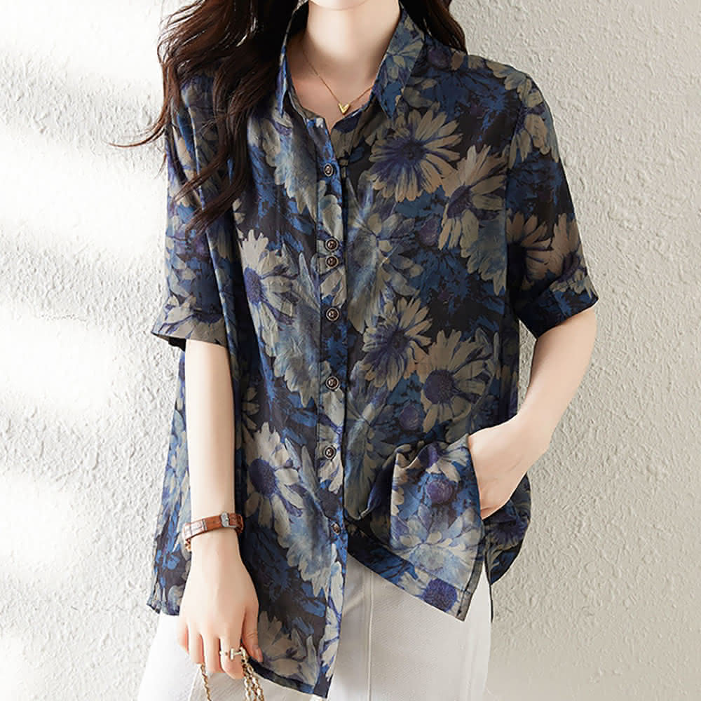 【麗質達人】6314印花短袖襯衣-二色LY(L-5XL)