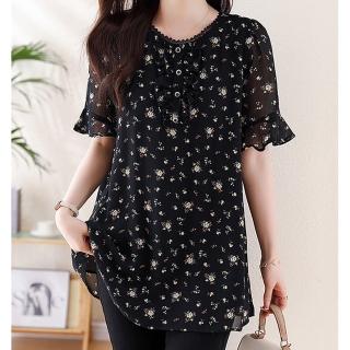 【麗質達人】8044黑色碎花上衣LY(L-5XL)