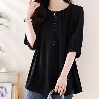 【麗質達人】8046黑色五分袖上衣-LY (L-5XL)