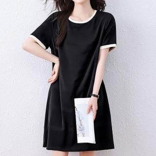 【麗質達人】1380黑色假二件洋裝-LY (L-5XL)