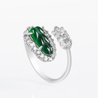 【Paiya 派亞】S925銀A貨翡翠墨翠葉子樹葉冰種玉石戒指時尚指環女款可調節交換禮物/送禮