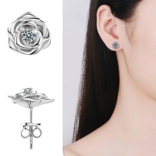 【KEDDY】造型耳環-韓國耳環-輕奢-高級感-耳環女-莫桑石-玫瑰花-簡約ins風-通體純銀-耳飾-耳釘-925純銀-小眾設計