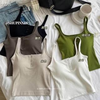 M SELECT 2025春夏新款 小清新復古方領背心 BRA Top 排扣短版上衣