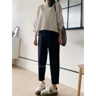 M SELECT 2025春夏新款 文青通勤涼感九分蘿蔔褲 修身顯瘦休閒黑褲