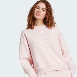 【adidas 愛迪達】ADIDAS 大學T W BLUV Q3 SWT 粉色 草寫LOGO 長袖 女 IY1455