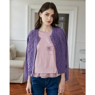 【Deep Red】深紅 596003 女性休閒貼布繡花七分袖上衣