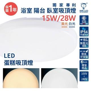 LED 15W/28W蛋糕吸頂燈 IP54防塵防水 浴室 陽台吸頂燈 獨家專利 簡易拆裝【實體門市保固1年】