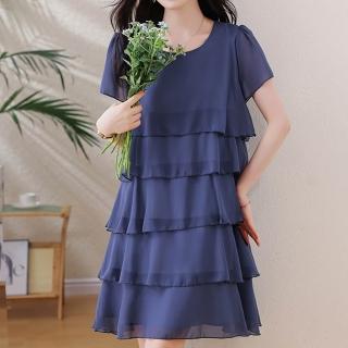 【麗質達人】1815藍紅色蛋糕洋裝-LY (L-5XL)