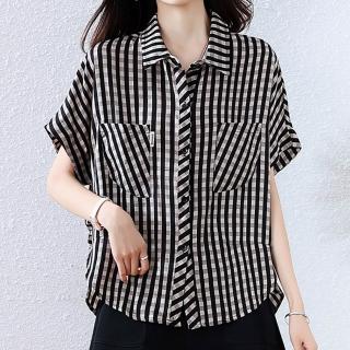 【麗質達人】7003黑色格紋上衣-LY (L-5XL)