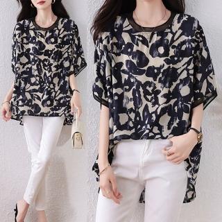 【麗質達人】8641黑色印花上衣-LY (L-5XL)