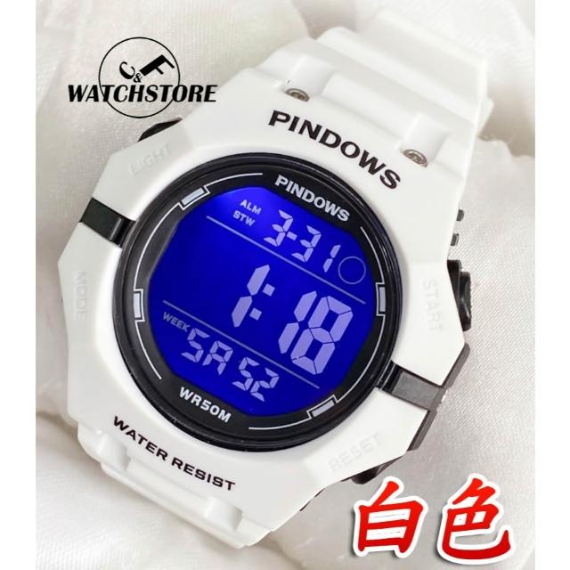 C&F 【Pindows】低調黑螢幕多功能防水運動電子錶 PDS-8017 男表 當兵用