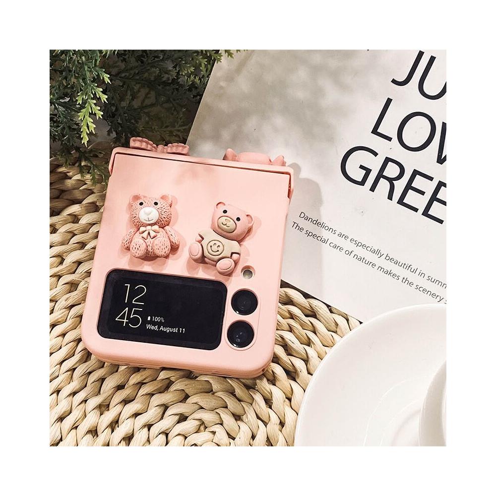 適用三星zflip3手機殼粉色小熊zflip4保護套新款鉸鏈女全包卡通硬
