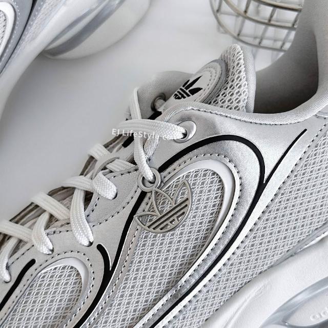 【adidas 愛迪達】現貨 ADIDAS OZVENUZ 液態白銀 銀灰 白灰 蝴蝶鞋 增高 厚底 宋雨琦同款 女鞋 KI0557